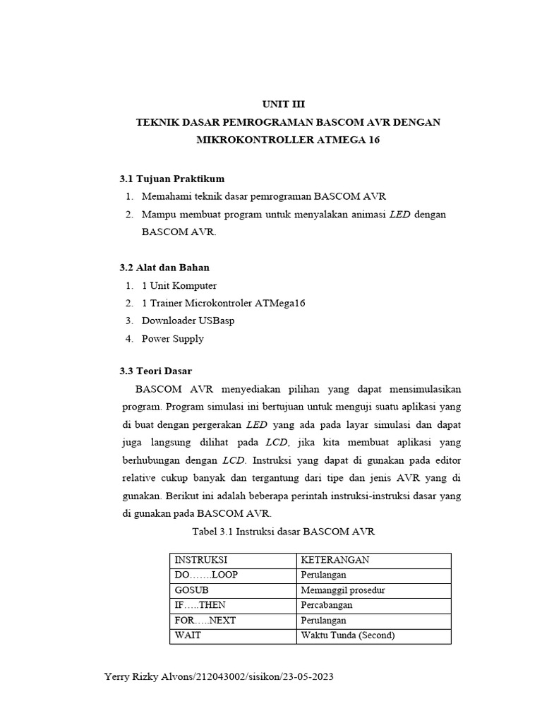 Pemrograman BASCOM AVR Dasar | PDF