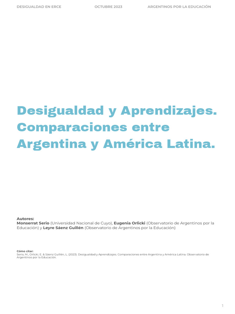 Desigualdad y Aprendizajes: Comparaciones Entre Argentina y América ...