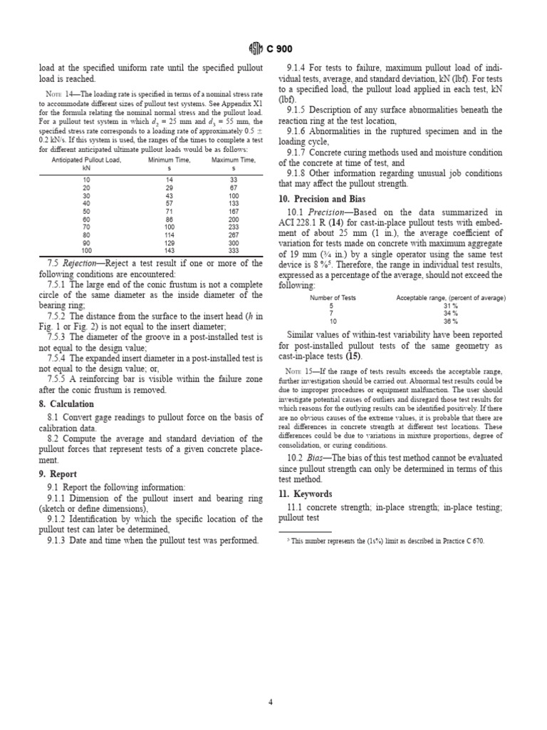 4 - St4nd4rd T3st M3th0d f0r Pull0ut Str3ngth of H4rd3n3d Co0ncr3te | PDF