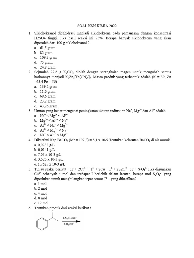 Soal KSN Kimia 2022 | PDF