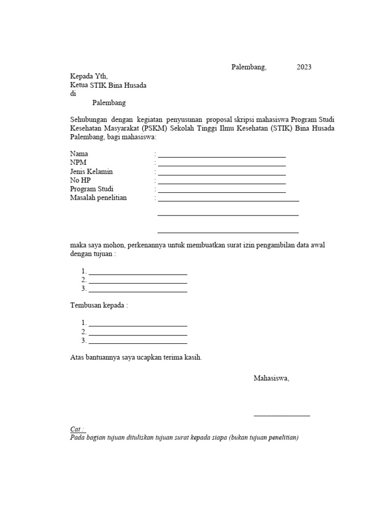 Surat Permohonan Data Awal | PDF