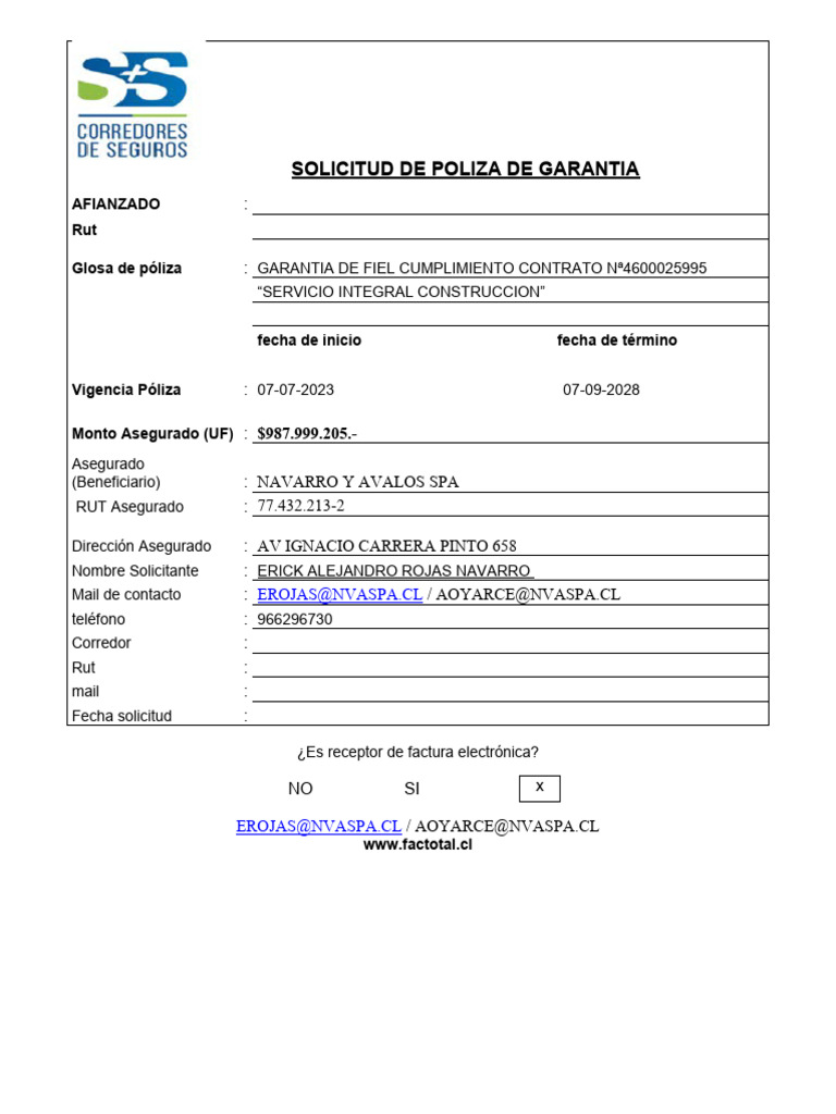 Solicitud Seguro de Garantia | PDF