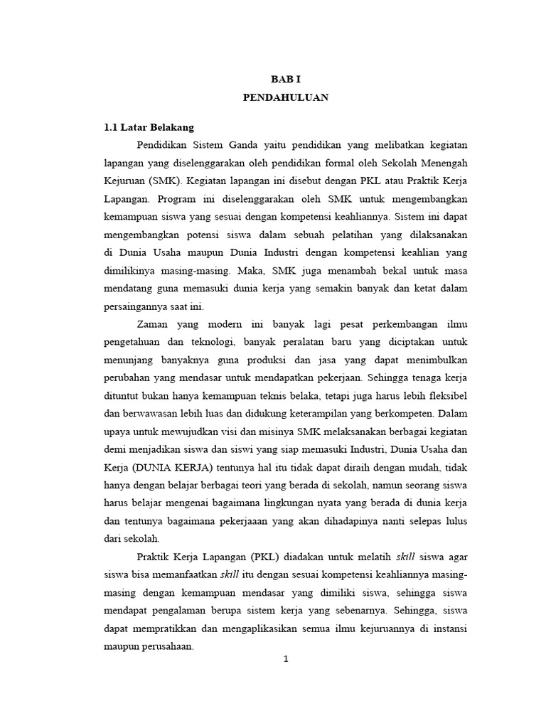Format Laporan PKL Kelas XI (Semua Jurusan) 2022 - BAB I - II - III | PDF