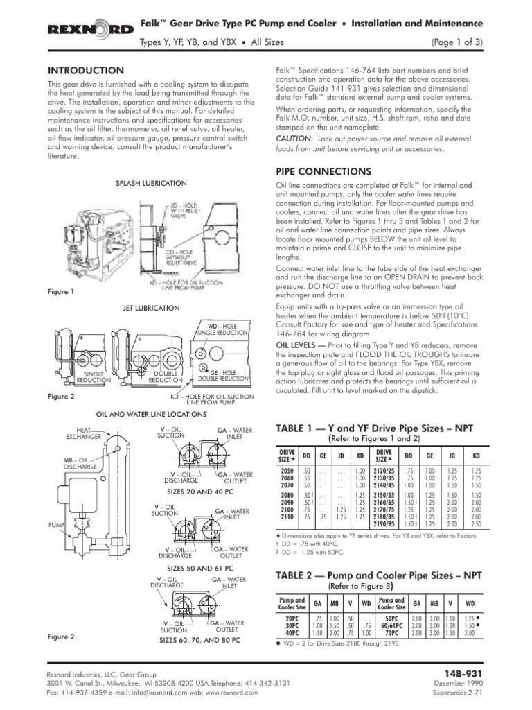 148 931 - Falk Type Y, YF, YB, YBX Pump and Coolers - Installation ...