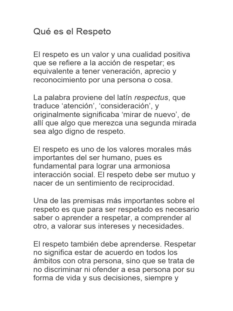 Qué Es El Respeto | PDF