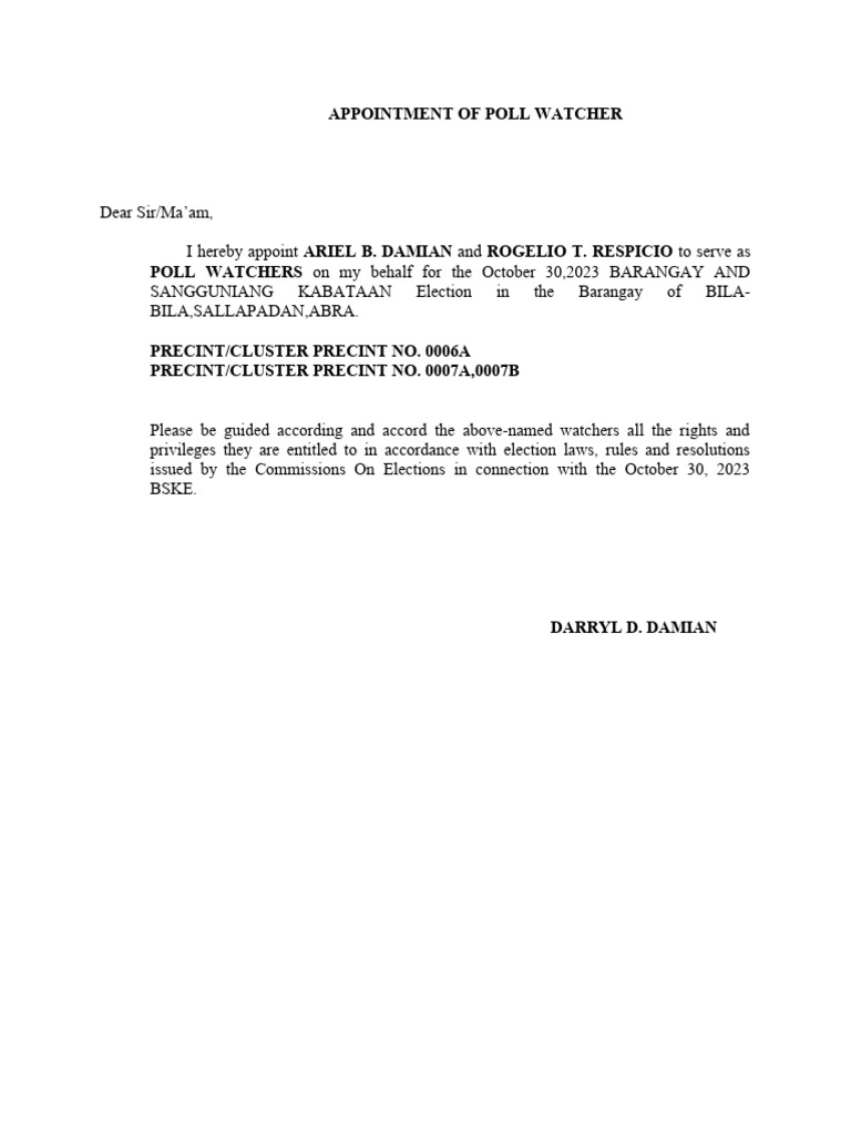 Appointment of Pool Watcher | PDF