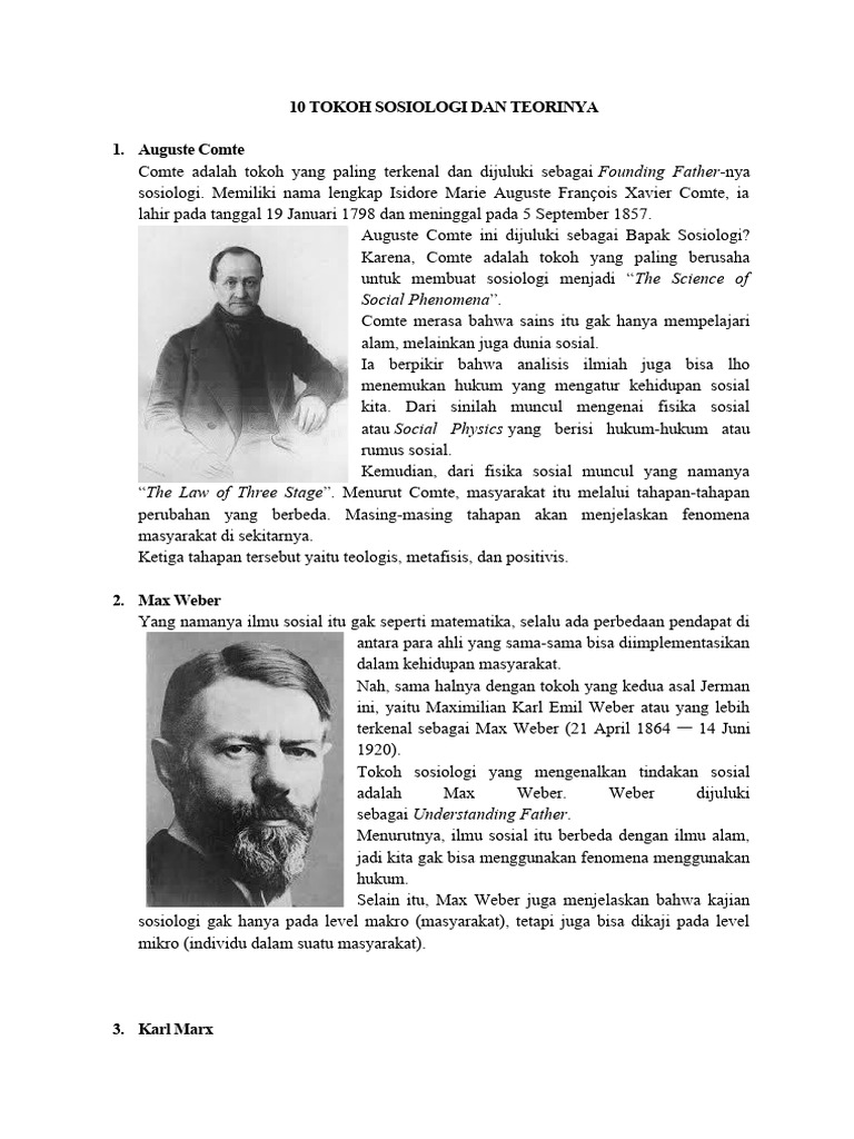 10 Tokoh Sosiologi Dan Teorinya | PDF