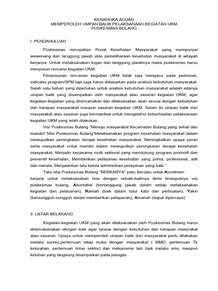 4.1.2.1 KAK Memperoleh Umpan Balik Pelaksanaan Kegiatan UKM-new | PDF