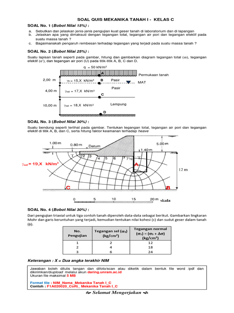 Soal Quis - Mekanika Tanah I - (C) - Tri Sulistyowati | PDF