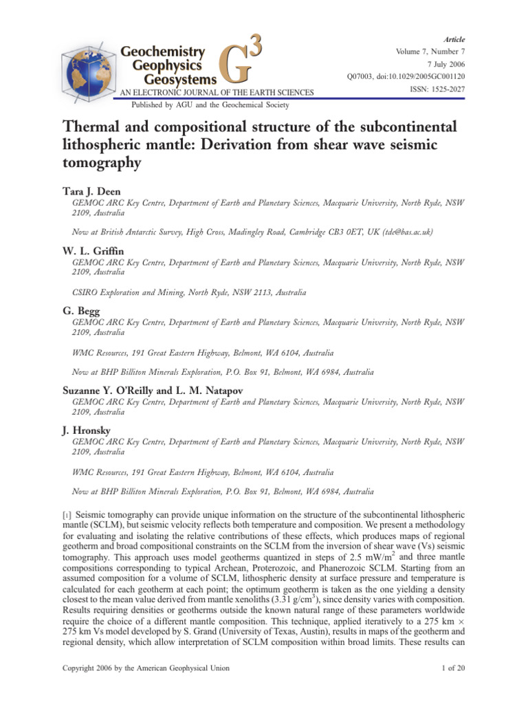 Thermal And Compositional Structure Of The Subcontinental Lithospheric Mantle Pdf