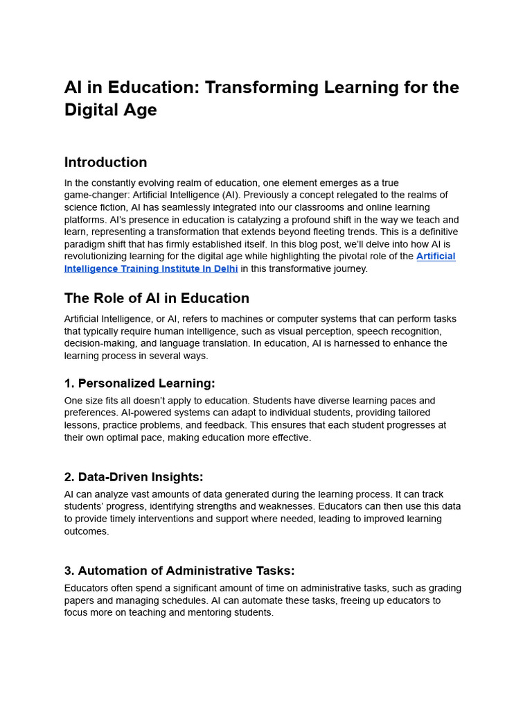 AI in Education - Transforming Learning For The Digital Age | PDF ...