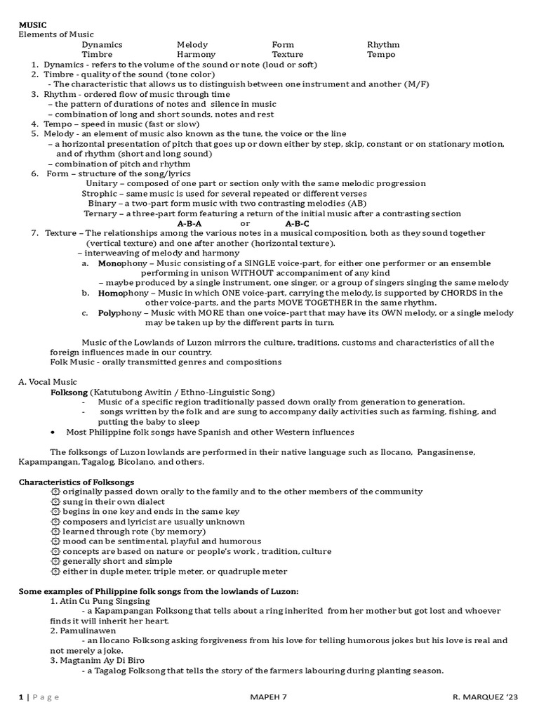 NOTES in MAPEH PART 1 | PDF