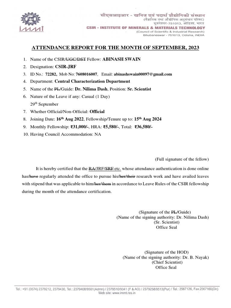 Attendance - Abinash | PDF