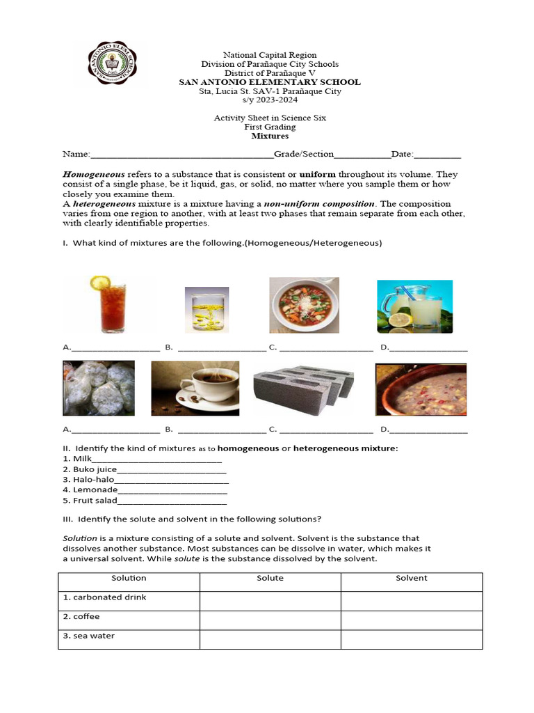 Science Activity | PDF | Mixture | Chemistry
