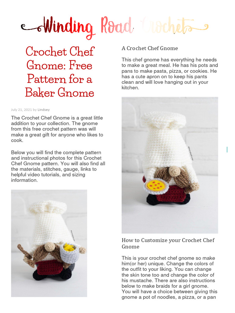 Winding Road Crochet - Crochet Chef Gnome - Free Pattern For A Baker ...