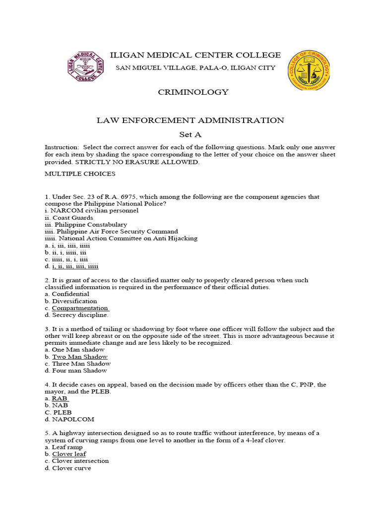 Law Enforcement Administration Answer Key | PDF