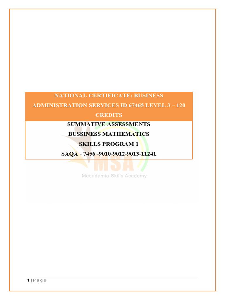 SAQA - 7456 - 9010-9012-9013-11241 - Summative Assessments | PDF