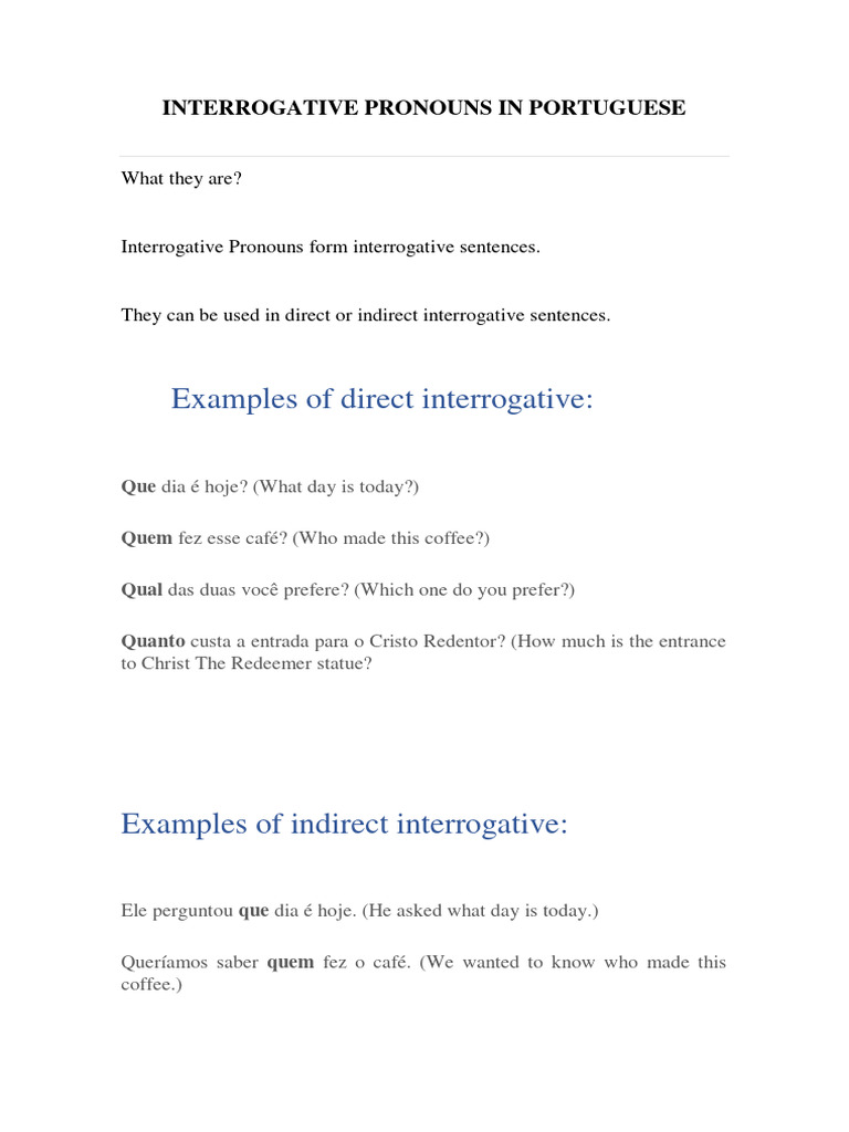 Portuguese Interrogative Pronouns Guide | PDF | Religion & Spirituality