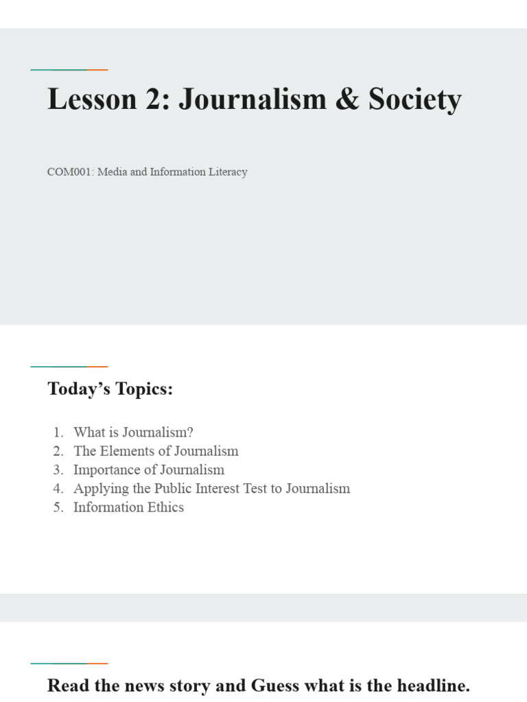 COM001 Lesson 2 - Journalism - Society | PDF