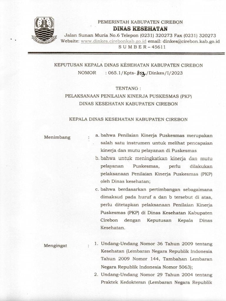 SK Pelaksanaan PKP Dinkes 2023 | PDF