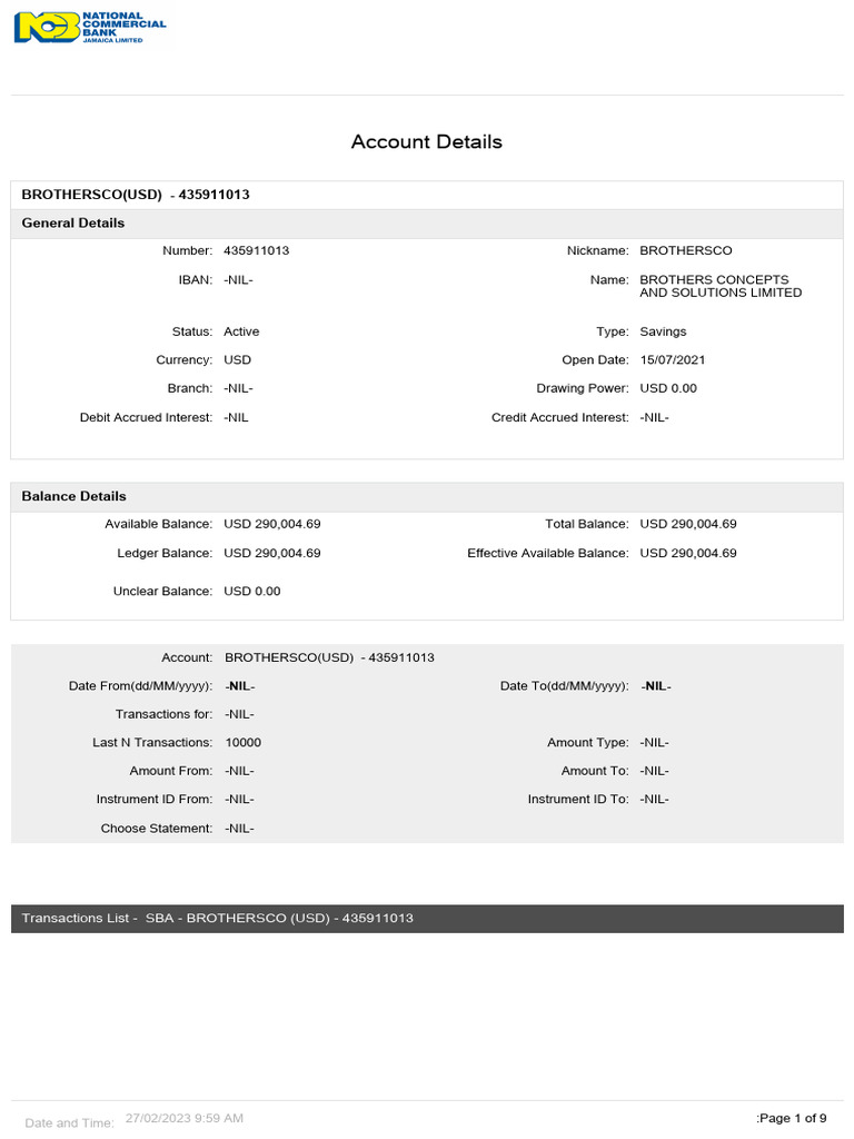 NCB美金账户报表 | PDF