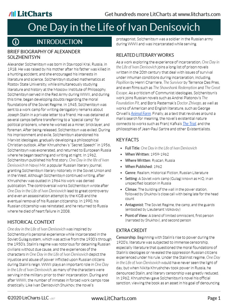 One Day in The Life of Ivan Denisovich LitChart | PDF