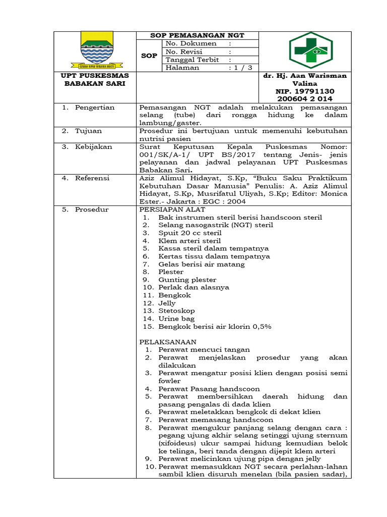 Sop Pemasangan Ngt | PDF