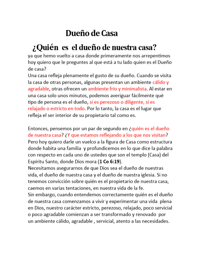 El Dueño de Casa: Reflexiones Espirituales | PDF | Religión y ...