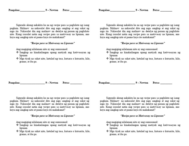 Recipe para sa Matiwasay na Lipunan EsP 9 W1 | PDF