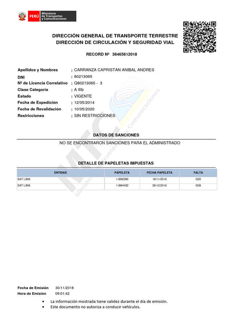 Anibal Andres Carranza Capristan - Record | PDF