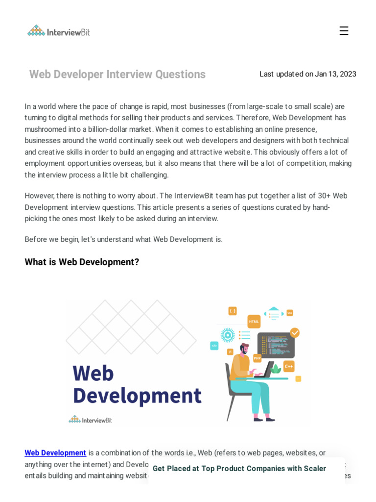Top Web Developer Interview Questions (2023) | PDF