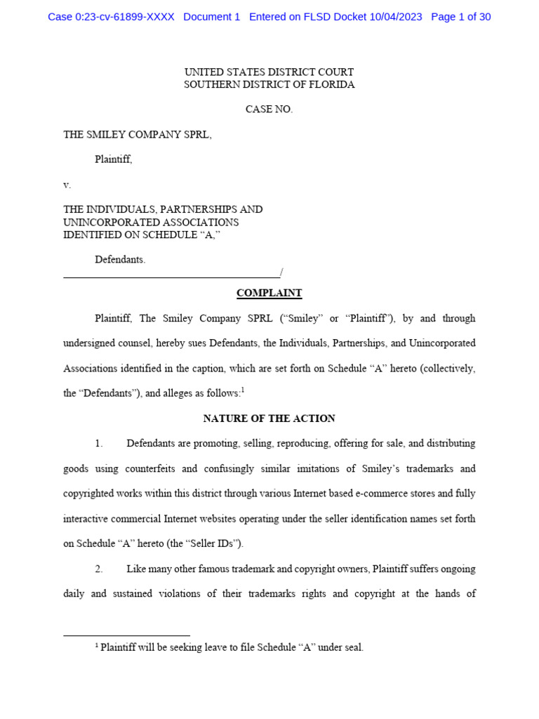 Smiley v. Schedule A - Complaint (0:23-cv-61899) | PDF | Politics ...