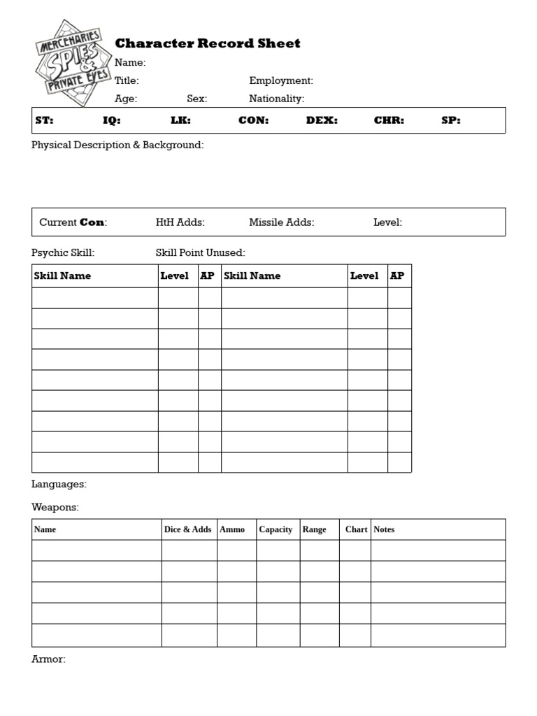 Mspe Charactersheet-1 | PDF