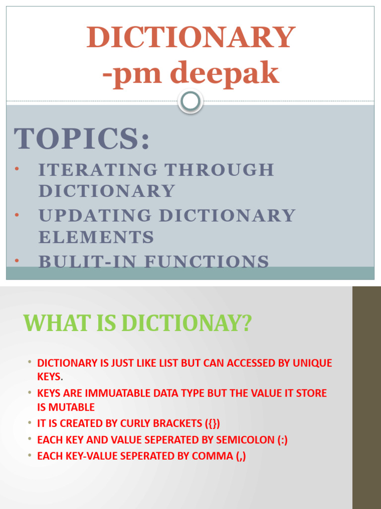 DICTIONARY (1) Class 12 | PDF