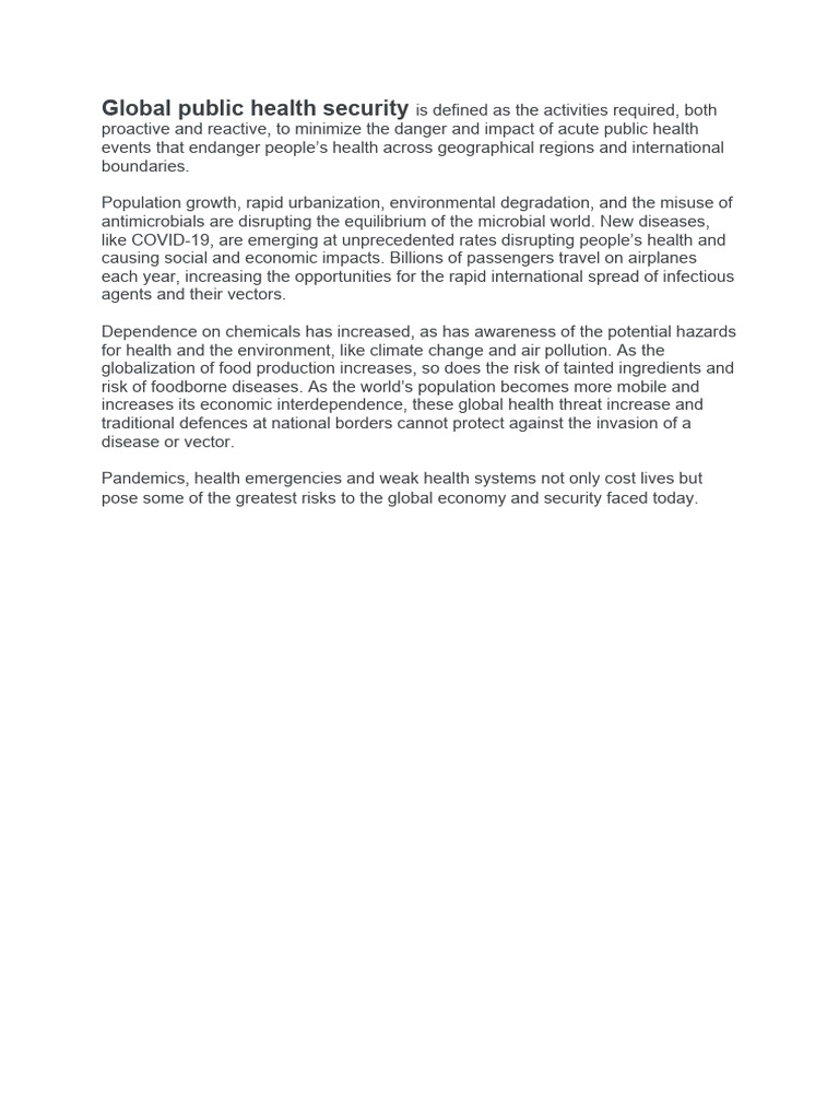 Global Public Health Security | PDF