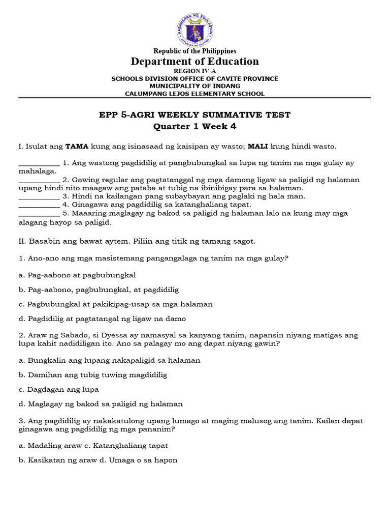 EPP 5 Q1 Week6-Summative Test | PDF