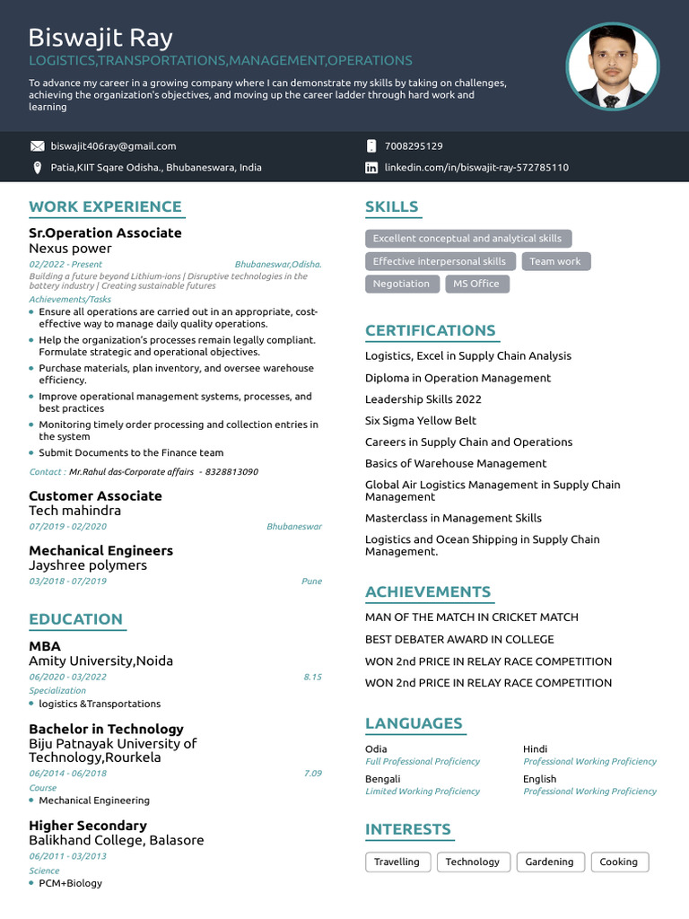 Biswajit's Resume | PDF | Logistics | Supply Chain
