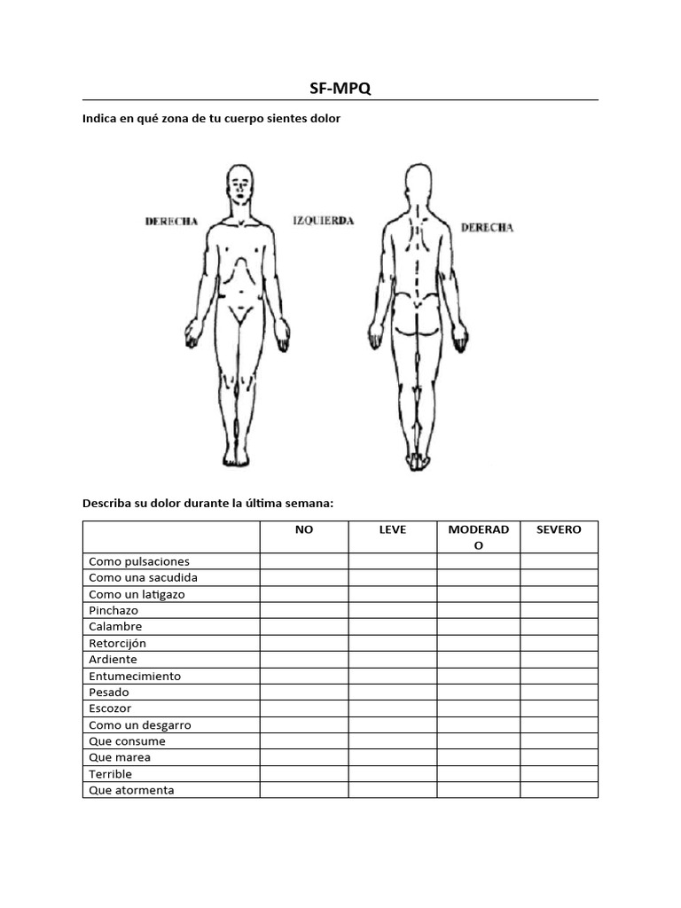 Cuestionario Del Dolor Versión Reducida SF-MPQ | PDF