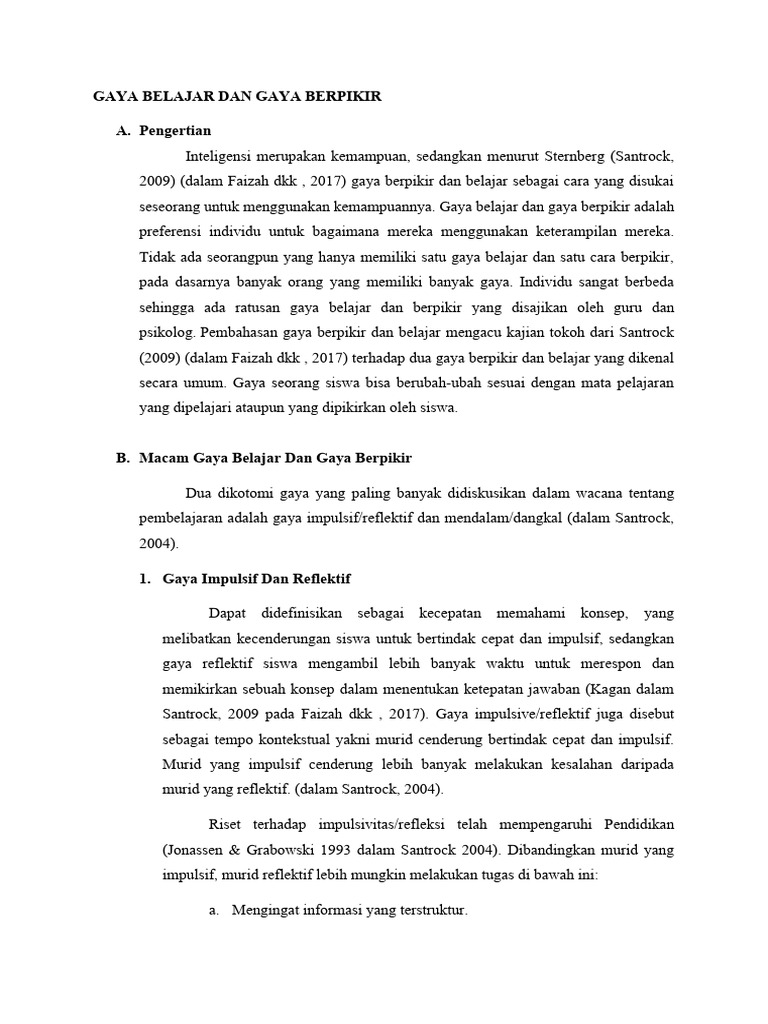 Gaya Belajar Dan Gaya Berpikir | PDF