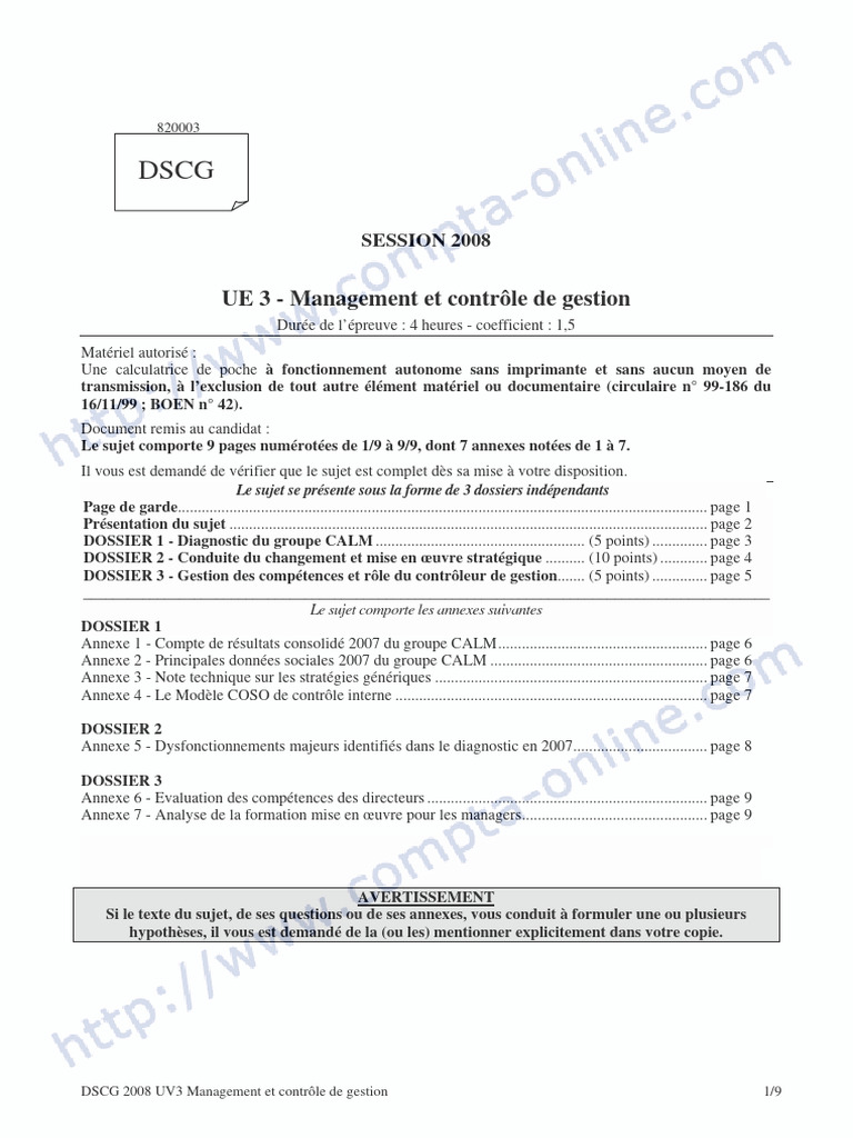 Corriges 2008-2017 DSCG UE 3 Management Et Contrôle de Gestion | PDF