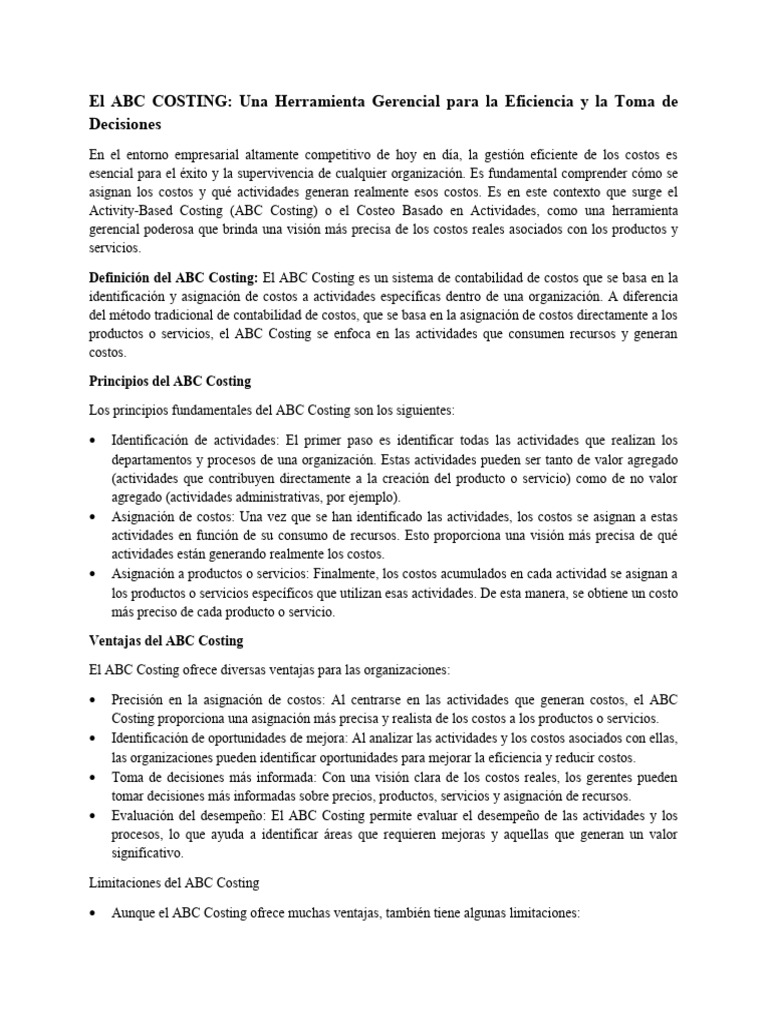 Ensayo El ABC COSTIN-Fany Canales | PDF | Finanzas y dinero