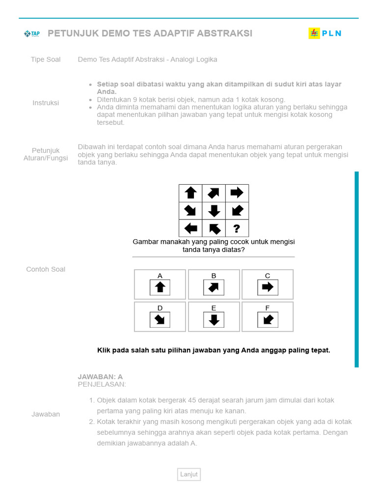 Petunjuk Demo Tes Adaptif Abstraksi | PDF