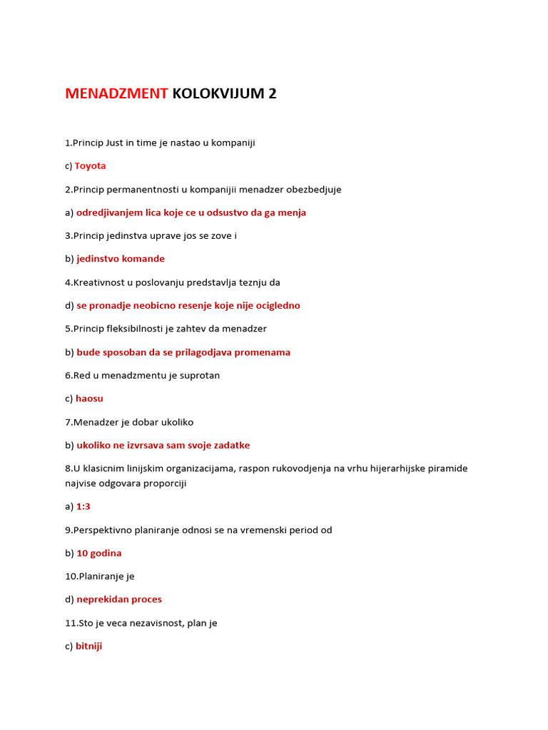 Menadžment Kolokvijum 2 | PDF