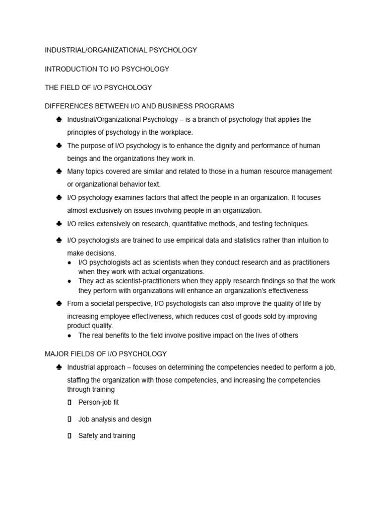 Io Psych | PDF | Industrial And Organizational Psychology | Psychology