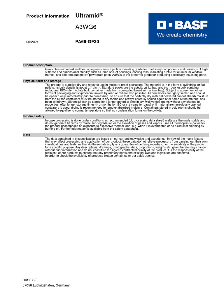 Ultramid® A3WG6 en SI - Product Datasheet | PDF