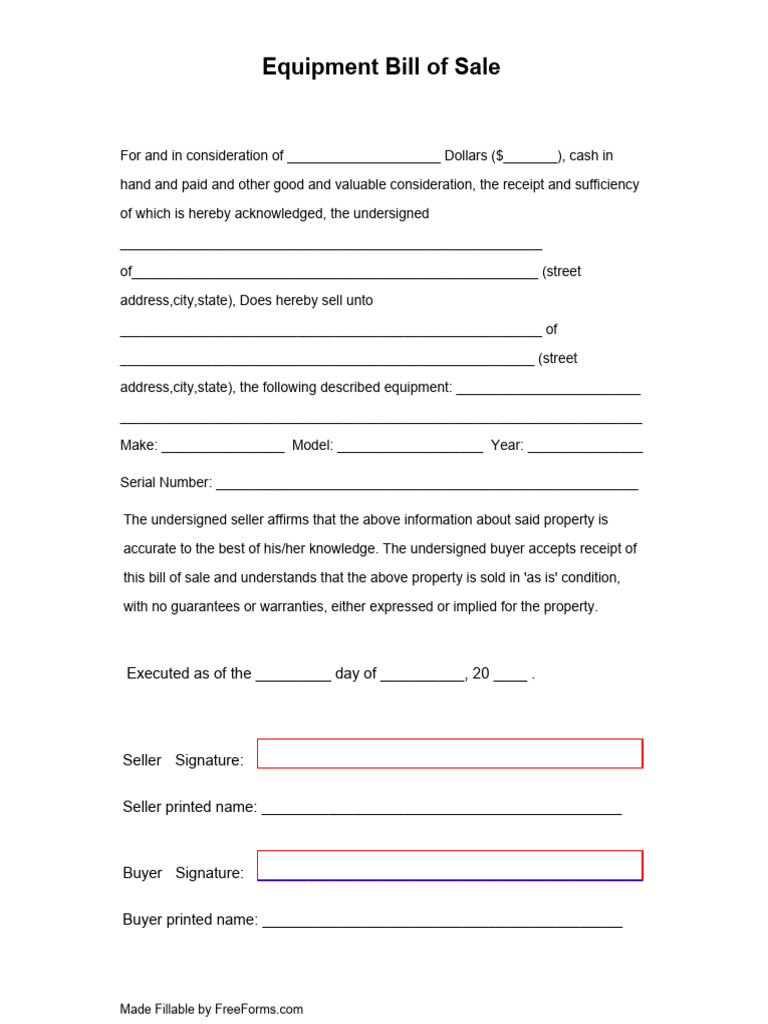 Equipment Sale Agreement Form | PDF | Finance & Money Management