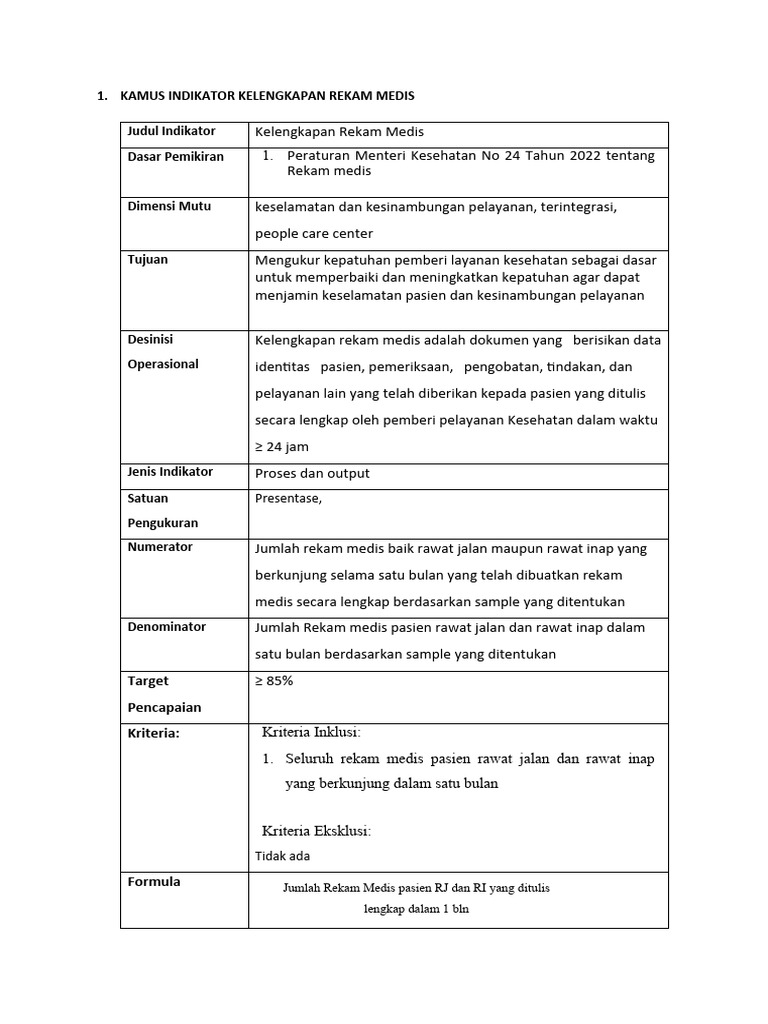 Profil Indikator Kelengkapan RM | PDF