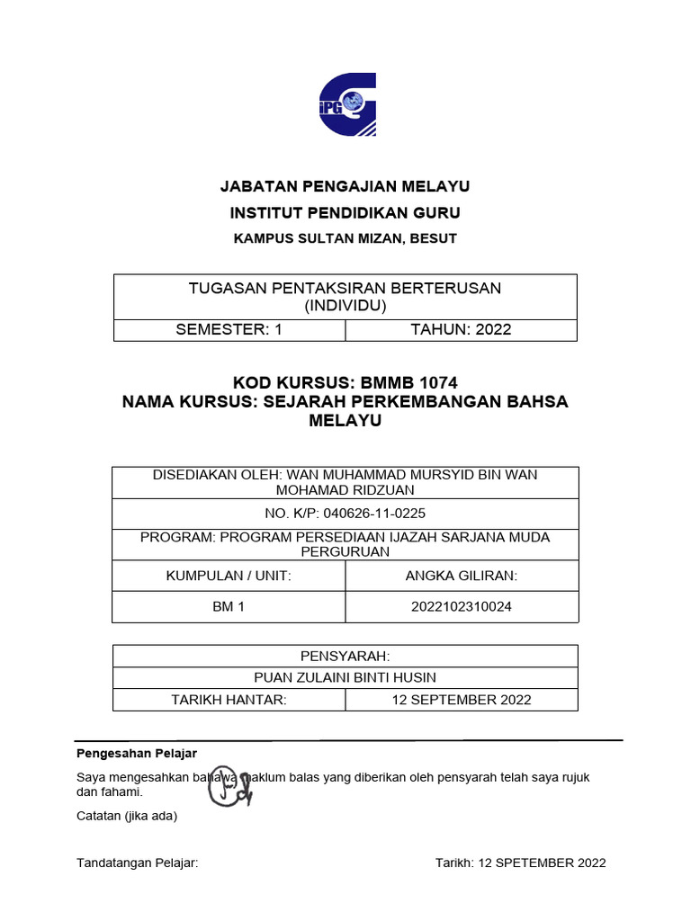 Kerja Khusus BMMB 1074 Wan Muhammad Mursyid Bin Wan Mohamad Ridzuan | PDF