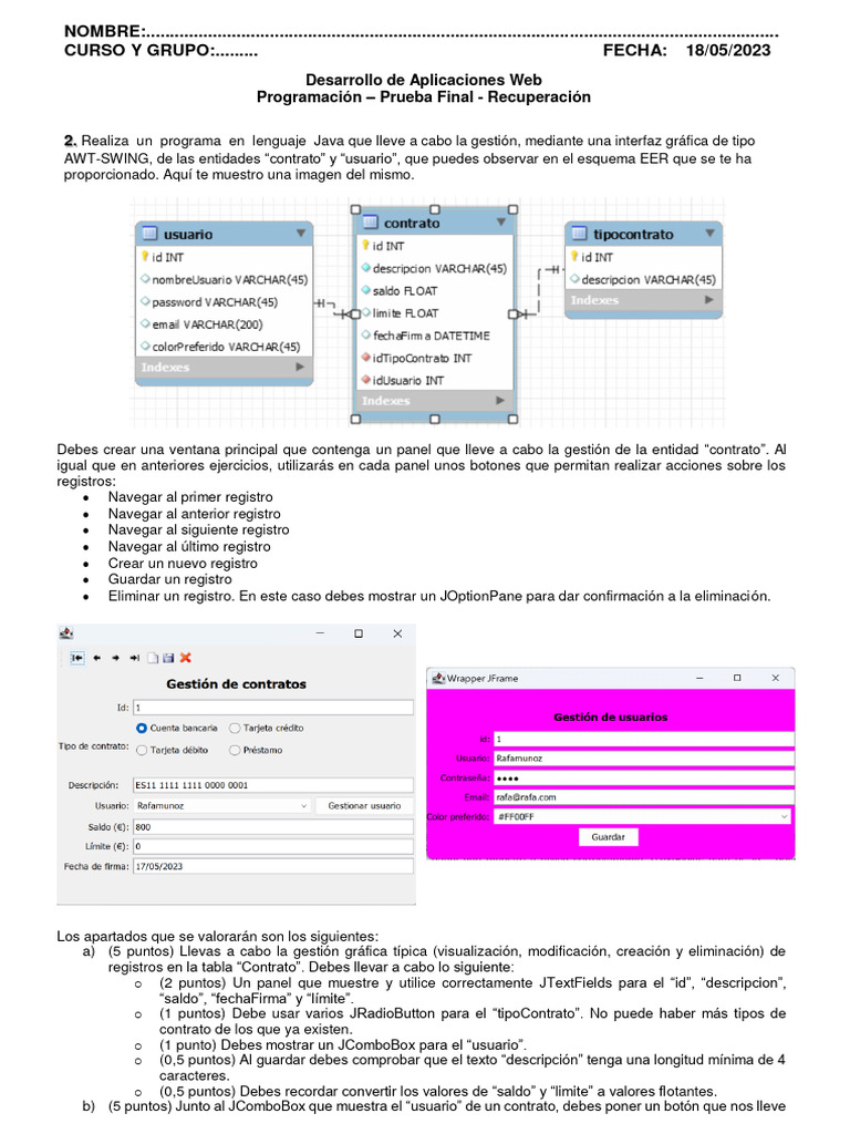08 - Prueba Programación 1º DAW - Java - SWING - JPA - 31-Mayo | PDF 08 - Prueba Programación 1º DAW - Java - SWING - JPA - 31-Mayo | PDF