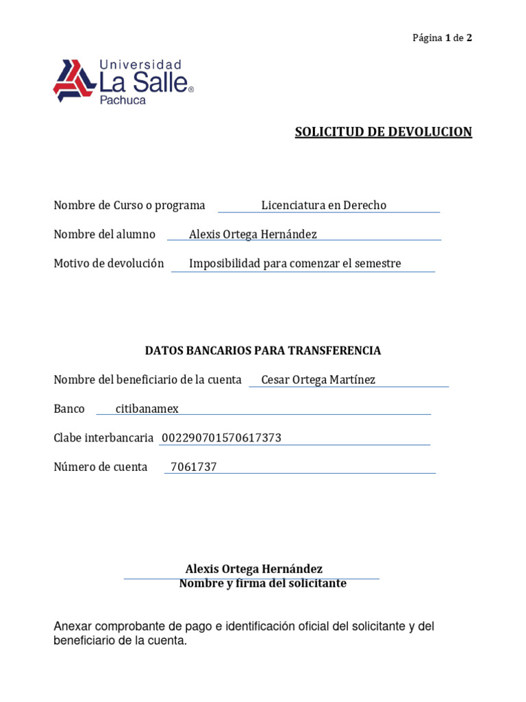 Solicitud de Devolucion | PDF